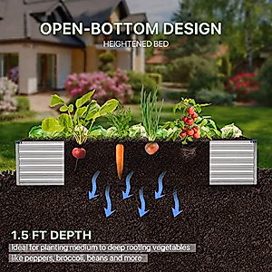 Raised Garden Bed 8x4x1.5ft Galvanized Raised Garden Beds Outdoor for Vegetables Gardening Flowers 18inch Tall Deep Root Raised Bed Planter Box - Metal Raised Garden Bed Kit with Gloves - Galvanized