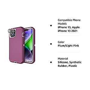MXX Case for iPhone 13, with Tempered Glass Screen Protector,Camera Lens Protector 3-Layer Full Heavy Duty Body Bumper Cover Shockproof Protection Dustproof, for iPhone 13 6.1" (Plum/Light Pink)
