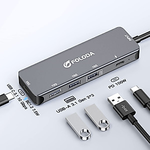 USB C Hub 3.1 Gen2 10Gbps Adapter, FOLODA 3.2 Gen2/USB 3.1 Gen2 USB C Hub with 3*Type-A, 1*Type C 10Gbps Ports (7.5W Charge) and 1*USB-C 100W Power Delivery, Super Speed Data Transfer Docking Station