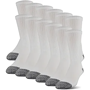 Gildan Men's Polyester Half Cushion Crew Socks, 12-Pairs, White, Shoe Size: 6-12