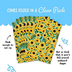 CENTRAL 23 Floral Wrapping Paper - Sunflowers Gift Wrapping Paper - Blue Yellow Boho Vintage - Bridal Shower Gift Wrap - 6 Sheets - For Women Men Birthdays Wedding Easter - Recyclable