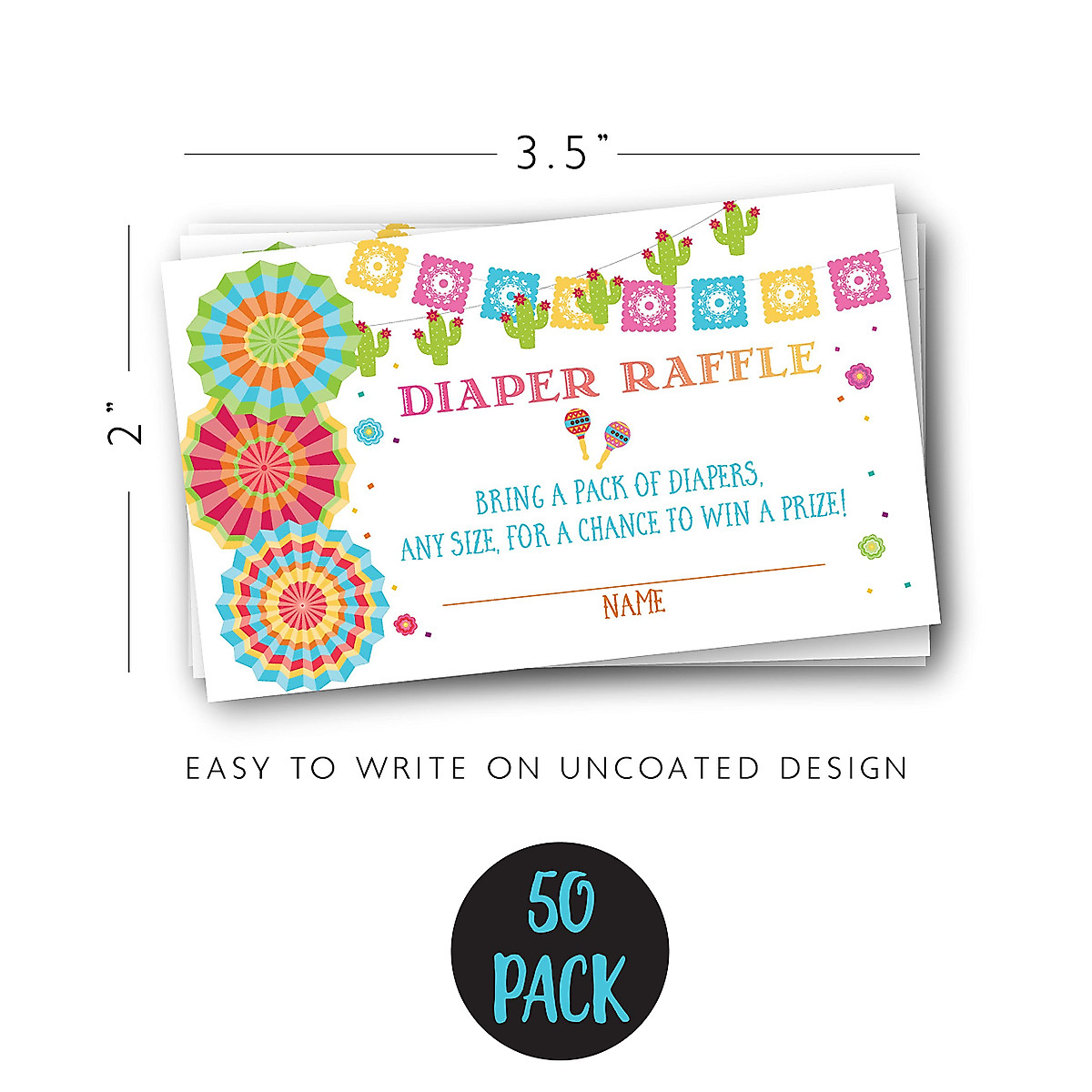 Your Main Event Prints Fiesta Mexican Baby Shower Diaper Raffle Card, Diaper Raffle Ticket, 50 Count