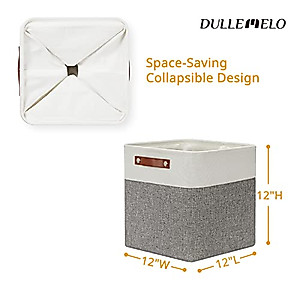 DULLEMELO Collapsible Bundle Baskets 3 Medium Baskets 15"x11"x9.5" + 4 Cube Baskets 12"x12"x12"（White&Grey