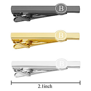 Dannyshi Tie Clips for Men, Black Gold Silver 2.1inch Initial Alphabet Letter Tie Clip Bar Set (B)