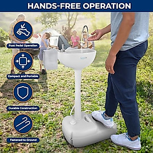 SereneLife Portable Camping Sink with 19L (5+ Gallon) Water Tank, Hands-Free Foot Pump, Soap Dispenser & Towel Holder, Compact Design with Carry Handle – Perfect for Camping, Worksites, Outdoors