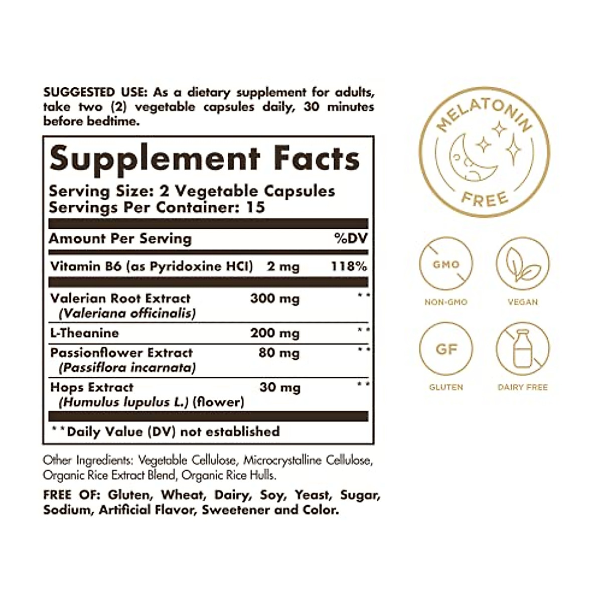 Solgar Sleep & Stress Support, Vegetable Capsules, Melatonin Free, Helps Relax, Calm You, Fall Asleep Quickly, Improve Sleep Quality with Valerian, Passionflower, Hops, Non-GMO, 15 Servings, 30 Count