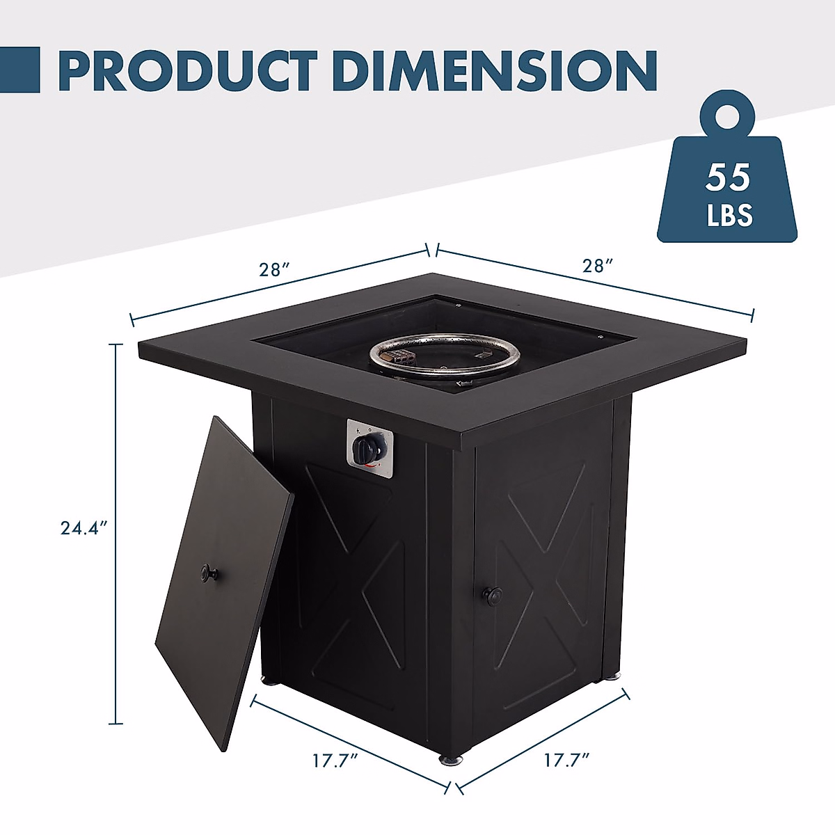Fire Pit Table, Propane Firepit Outdoor Gas Fire Pits Clearance, 50,000 BTU with Metal Tabletop, Lid, Lava Rocks for Outside Patio, Garden, Deck, Yard