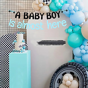 Sursurprise Race Car Baby Shower Decorations, A Baby Boy Is Almost Here Banner, Racing Car Baby Shower Banner, Let’s Go Racing Party Supplies