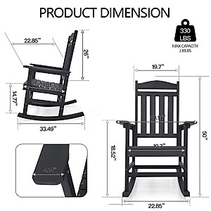 Outdoor Rocking Chair Set of 2, Weather Resistant Porch Rockers for Adult, High Back Oversize Rocking Chair for Outdoor/Indoor, Dark Black, 330lbs