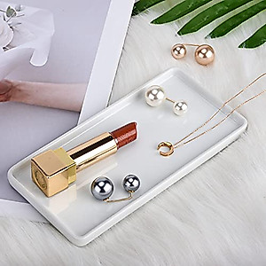 AUXSOUL Vanity Tray, Bathroom Sink Storage Tray, Ceramic Bathtub Tray Organizer Cosmetics Holder for Tissues, Candles, Towel, Soap, Towel Plant Jewelry(Small)