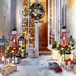 Doingart 2 Pack Solar Christmas Light Outdoor Decoration Clearance, LED Candle, Snowman Christmas Light with Faux Pine Cones, Foliage Accents Garden Decorative Stake