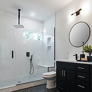 HEGII Shower Arm 16 Inch,Ceiling Mount with Square Flange, Stainless Steel,Matte Black