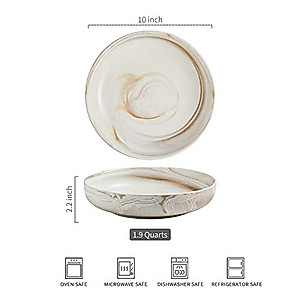 YHOSSEUN Ceramic Salad Bowl,10-inch Porcelain Serving Bowls for Pasta Fruit Snacks, 1.9 Quarts Large Stackable Dinner Serving Bowl Set of 2, Brown