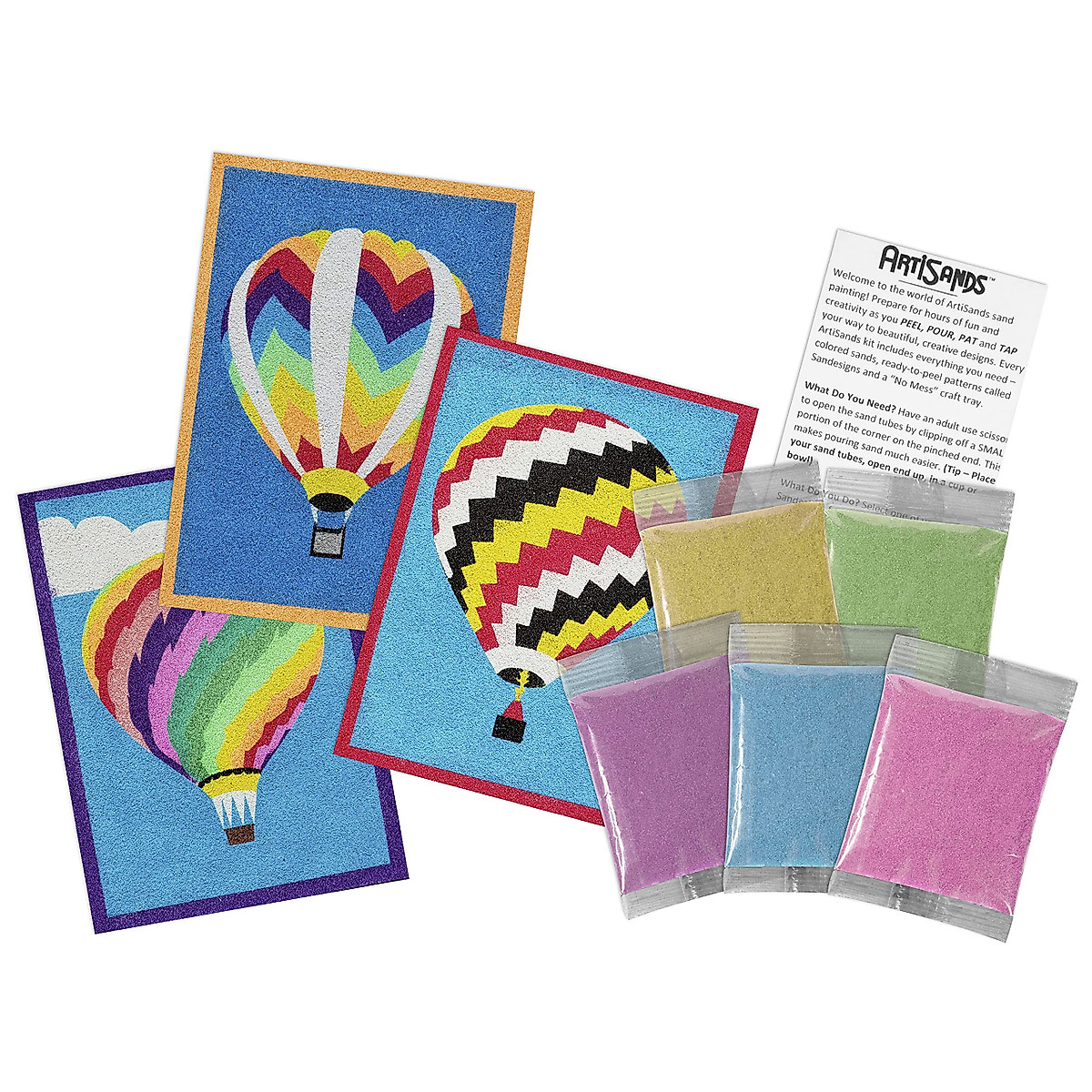 Activa ArtiSands Up and Away Sand Art Board Craft Kit, 3 Designs & 5 Sand Colors | No Scissors, No Glue, No Mess!