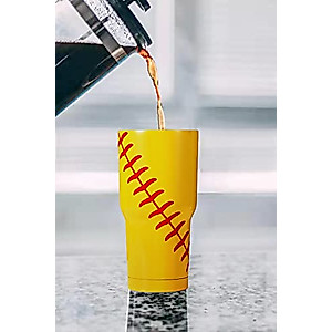 YONGCHI, Akmazousa 30oz Softball Tumbler Stainless Steel Tumblers Insulated Drinking Cups Softball Cup with Lids and Straw ( Softball, 30oz )