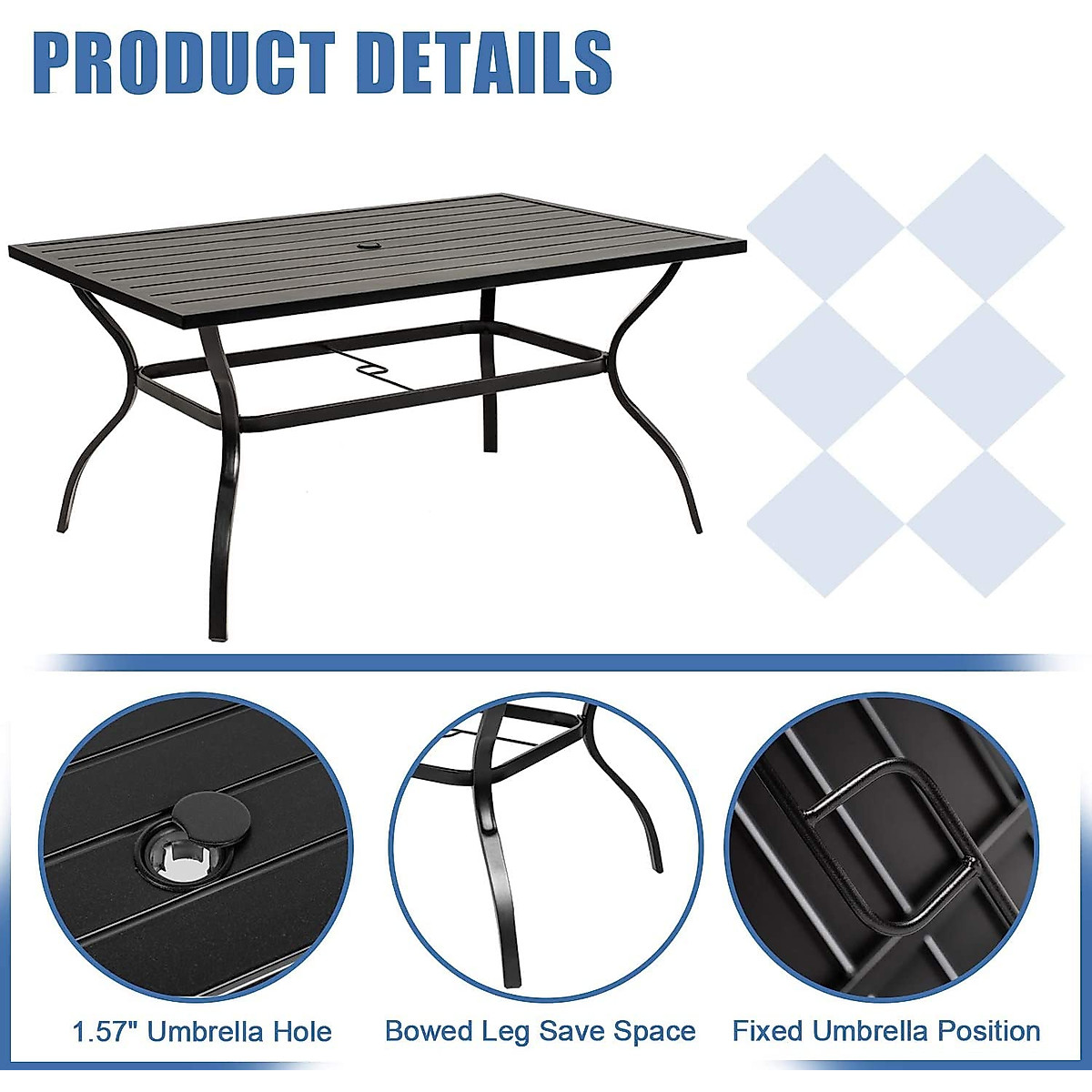 Incbruce 7 Pcs Outdoor Dining Set Wrought Iron Patio Dining Set, Dining Furniture Set (6 Dining Chair and 1 Rectangular Table with 1.57" Umbrella Hole) for Garden,Backyard(Metal Tabletop)
