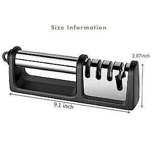 Knife Sharpener 4-Stage Kitchen Knife and Scissor Sharpeners With 304 Finger Guarder and Cleaning Brush