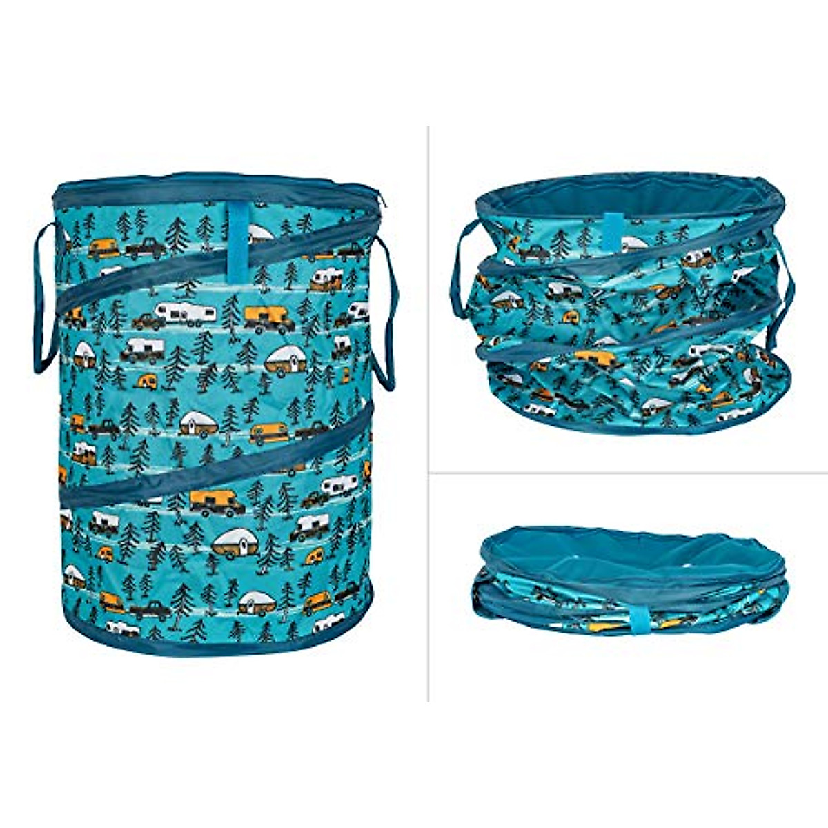 Camco Life is Better at The Campsite Pop-Up Utility Container | 18 x 24-inch | A Compact Size for Multi-Purpose Use | Sketched RVs and Trees Pattern (42987)