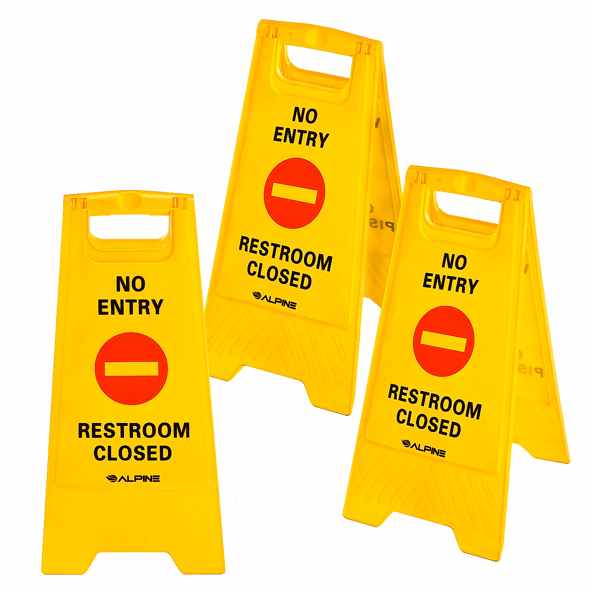 Alpine Industries Two-Sided Fold-Out No Entry - Restroom Closed Signs, 3-Pack - Foldable Indoor and Outdoor Black on Yellow Signage - Commercial Standing Floor Boards for Bathrooms