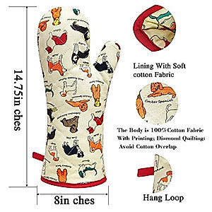 Oven Mitts Cotton Fashion Cute Dog Design 1pair Heat Resistant Oven Gloves Safe Cooking Baking Grilling Barbecue Machine Washable Pot Holders (Oven Mitts Dog Flower)