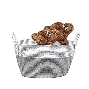 JEKOSEN (Set of 2, 22''x12'' & 20''x10'') Laundry Basket Cotton Rope Basket Woven Storage for Toys Blankets Towels Cushions with Handle Living Room Laundry Hamper Grey