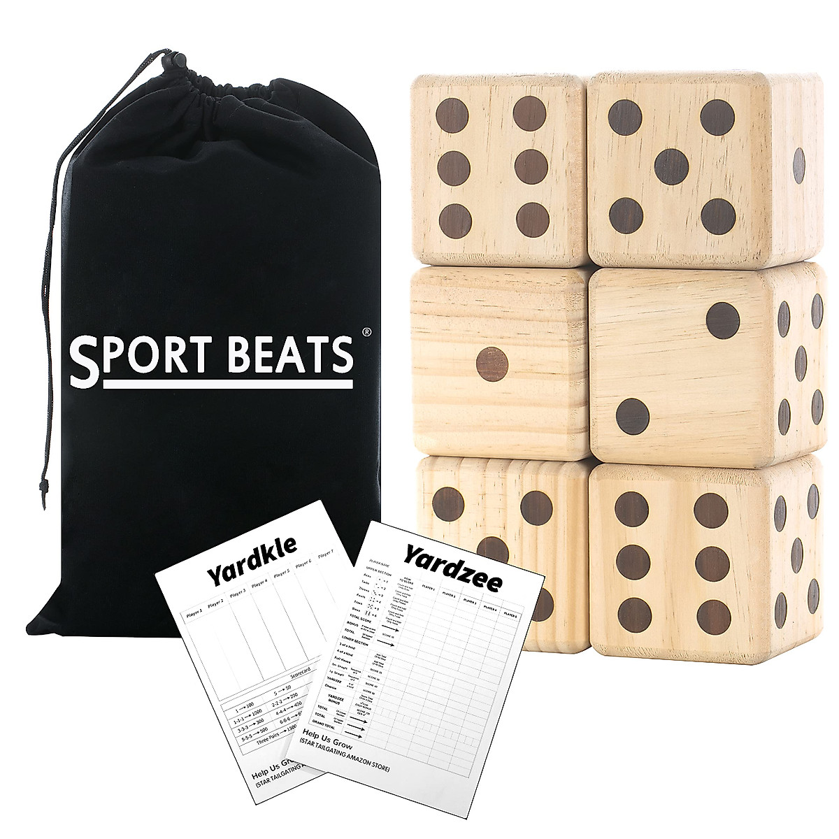 SPORT BEATS Giant Wooden Yard Dice, Outdoor Games Set of 6 with Two Games Party Lawn Games