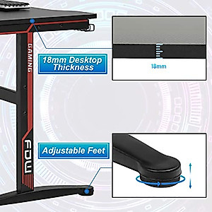 FDW 47/55 Inch Computer Desk Gaming Desk Writing Desk Office Desk Student PC Desk Extra Large Modern Ergonomic Racing Style Table Workstation for Adult Teens,Black (47 inch)