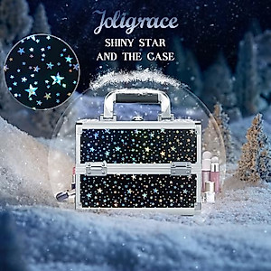 Joligrace Makeup Train Case Portable Cosmetic Box 2 Trays with Mirror Lockable for Makeup Nail Tech and Beauticians Traveling Makeup Storage Organizer - Black Star