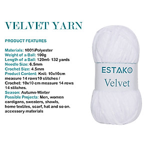 Estako Velvet Chenille Blanket amigurumi Yarn for Crocheting and Knitting Super Bulky 100 gr (132 yds) (1110 - White)