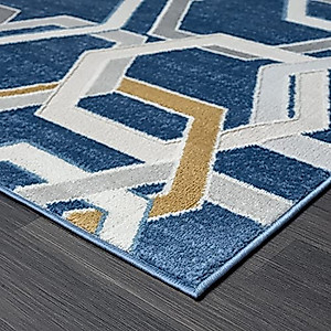 Abani Atlas 5'x8' Blue/Grey Area Rug, Hexagon Design - Durable Non-Shedding - Easy to Clean