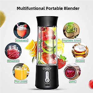 CYGGCY Portable Blender Personal Mini Blender for Shakes & Smoothies USB Rechargeable Travel blender shake smoothy Personal Size Blenders 17.6oz Fresh Juice Blender with 6 Stainless Steel Blades and 4000mAh Rechargeable Battery(black)