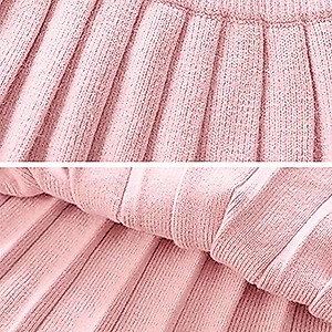 IDOPIP Toddler Kids Baby Girls Knit Sweater Dress Ruffle Long Sleeve Bowtie Sweater T-shirt Top + Tutu Skirt Princess Casual Birthday Party Dresses Fall Winter Outfit Clothes 2PCS Set Pink 4-5 Years