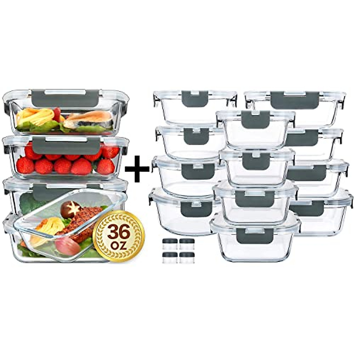 MCIRCO 36oz Glass Meal Prep Containers set of 5 and Glass Food Storage Containers Set