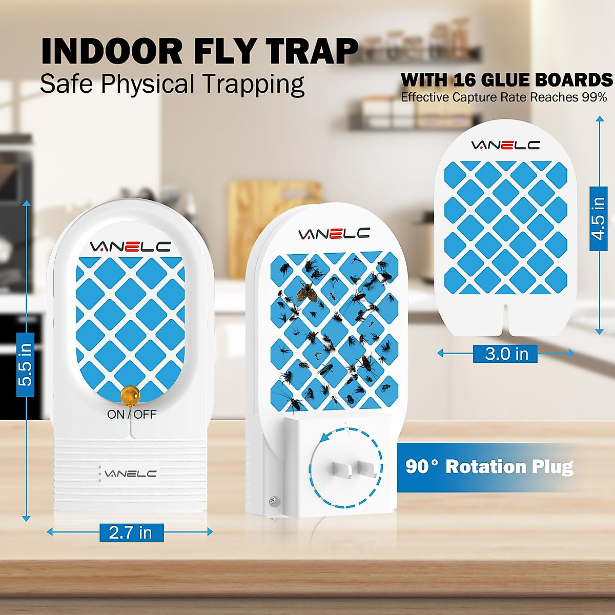 Fly Trap Indoor, 2 Pack Flying Insect Trap, Plug-in Fruit Fly Trap for Flies, Moth and Other Flying Insects, Gnat Traps for House Indoor, Bug Catcher Light Fly Killer (16 Double Sided Glue Cards)