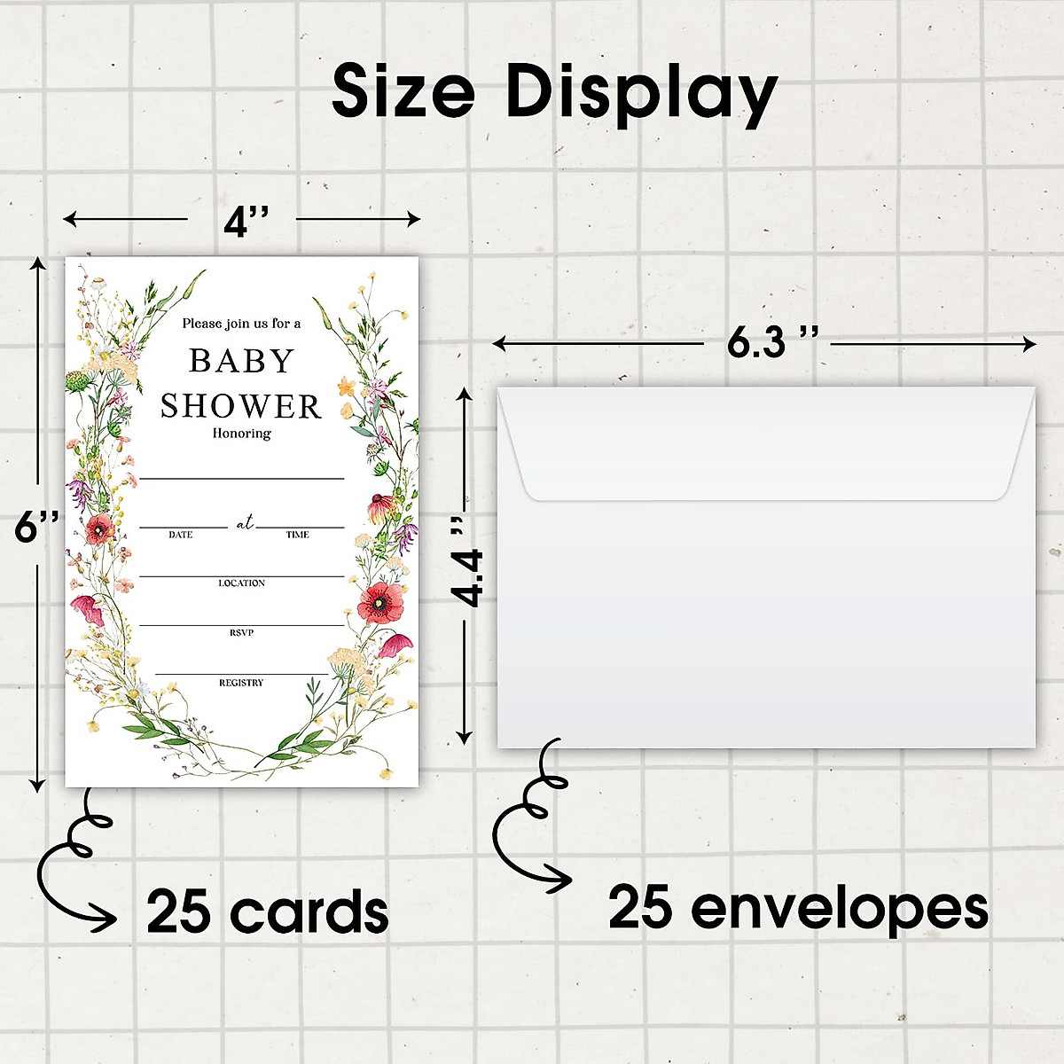 WwongxianB Set of 25 Baby Shower Wildflower Invitations with Envelopes, Fall Wreath Invites for Gender Neutral, boy or girl, Invites for Gender Reveal Party, Baby Sprinkle, Baby Shower-010