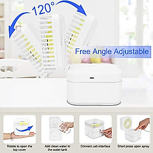 ACTNOW Mini Humidifer Desk Fan With USB, 3 Speed Small Fan with 7 Colors Night Light, Quiet Portable Fan of 4.1' L x 4.1" W x 3.9" H In office, Cooling Air Conditioner Mini Fan for Bedroom (White)