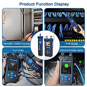 NOYAFA Network Cable Tester with Optical Power Meter VFL, CAT5 CAT6 Cable Toner Ethernet Cable Tester, RJ11 RJ45 Network Tester for Telephone, Ethernet, Video, PoE Tester Wire Tracer Fiber Tester