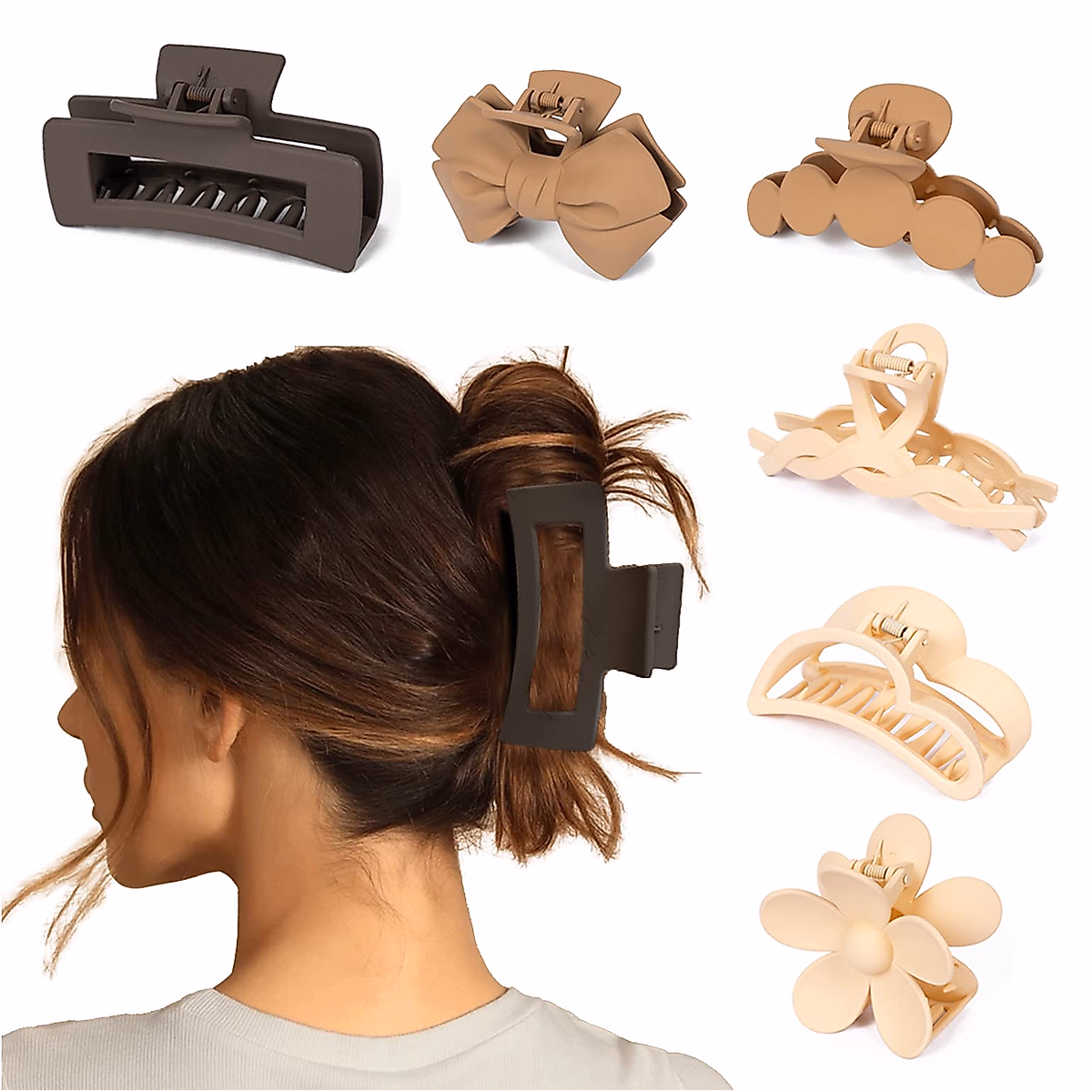 6Pcs Medium Hair Claw Clips for Thick Thin Fine Long Hair, Large Cute Neutral Matte Non Slip Hair Clips Strong Hold for Women Girls(6 Pack)