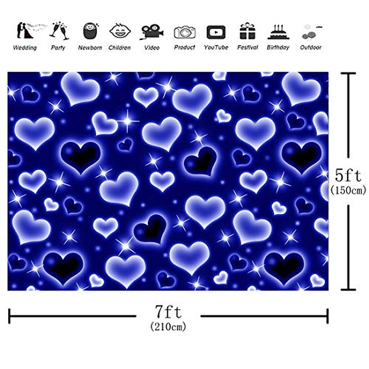 Aperturee Blue Heart Early 2000s Backdrop 7x5ft Valentines Birthday Newborn Baby Shower Kids Love Heart Stars Photography Background Valentines Portrait Photo Booth Studio Shoot Props Party Decoration