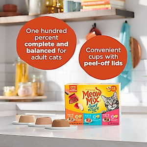 Meow Mix Paté in Gravy Wet Cat Food Variety Pack, Surf n’ Turf Patés 2.75 Ounce (Pack of 12)