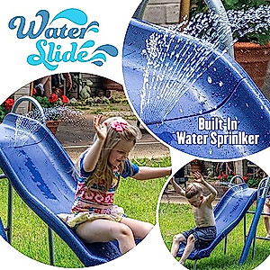 XDP Recreation Free N’ Swing with 5' Water Wave Slide - Outdoor Backyard Kids Fun Swing Set with Galvanized Steel Frame, Gray