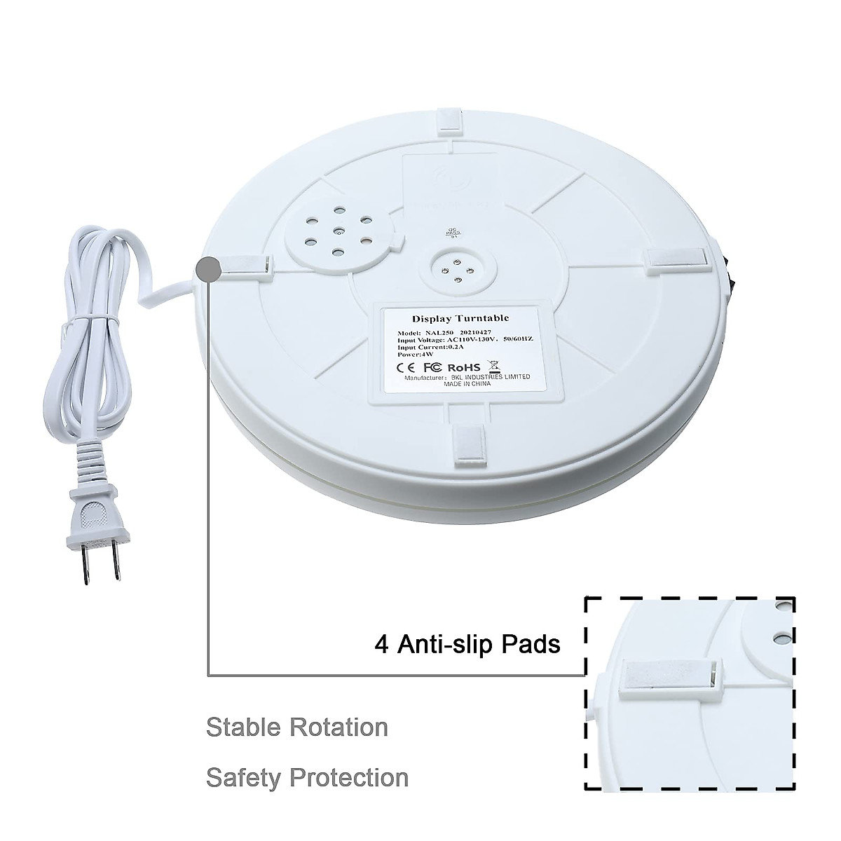 Erfo Motorized Rotating Turntable with LED, 10inch/25cm Diameter Electric Display Turn Stand, 360 Degree Rotation for Showing Jewelry, Watch, Digital Product, Wine, Collectibles (White)
