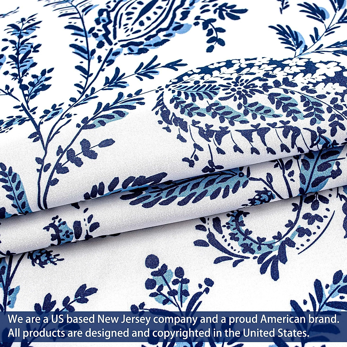 DriftAway Isla Paisley Floral Pattern Blackout Thermal Insulated Window Curtain Valance Rod Pocket 52 Inch by 18 Inch Plus 2 Inch Header Navy