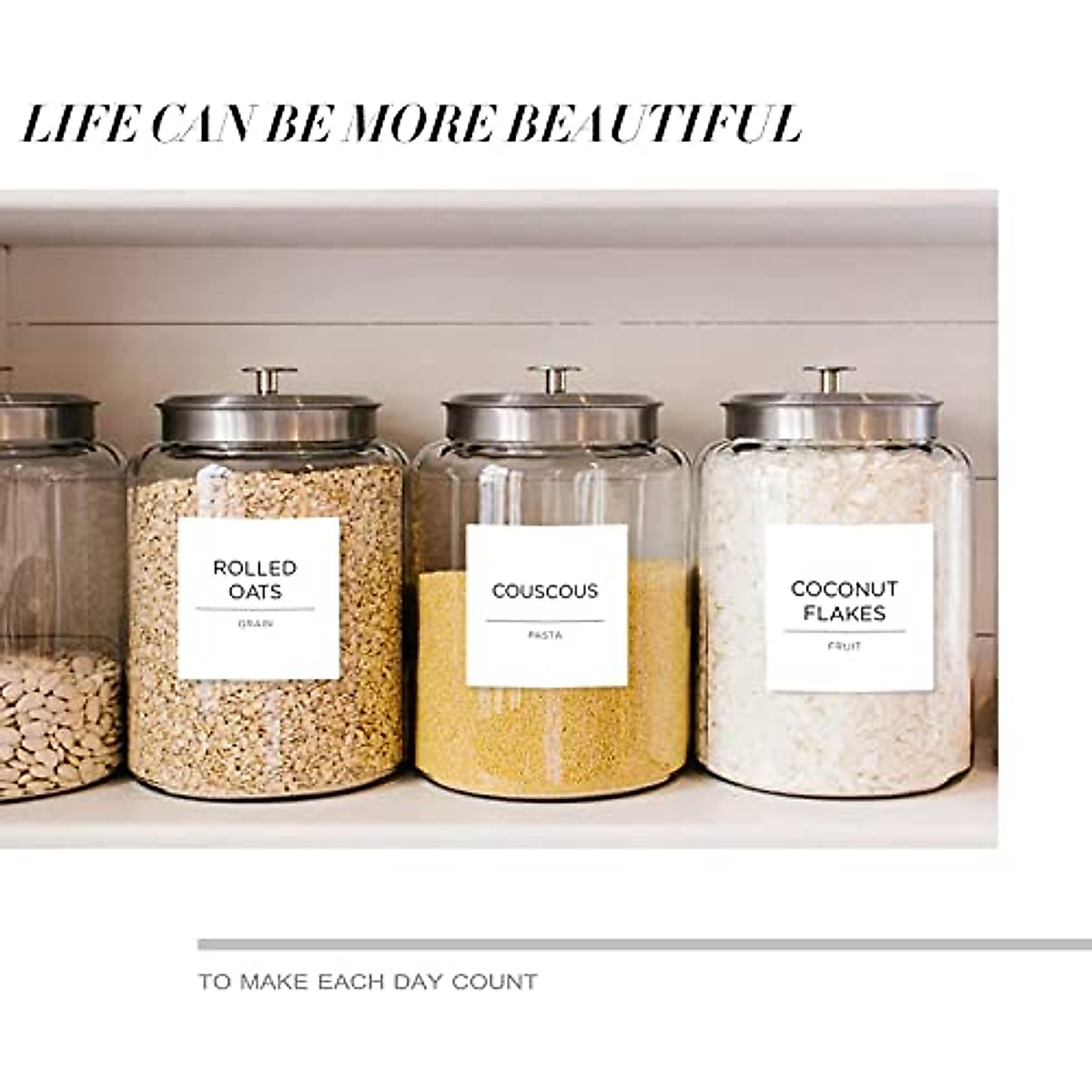 v2croft 168 Pantry Labels for Food Containers, Minimalist White Matte Stickers Black Fine Line Text,Preprinted Waterproof Label for Glass Jars, Bottles & Canisters,Pantry Organization Storage