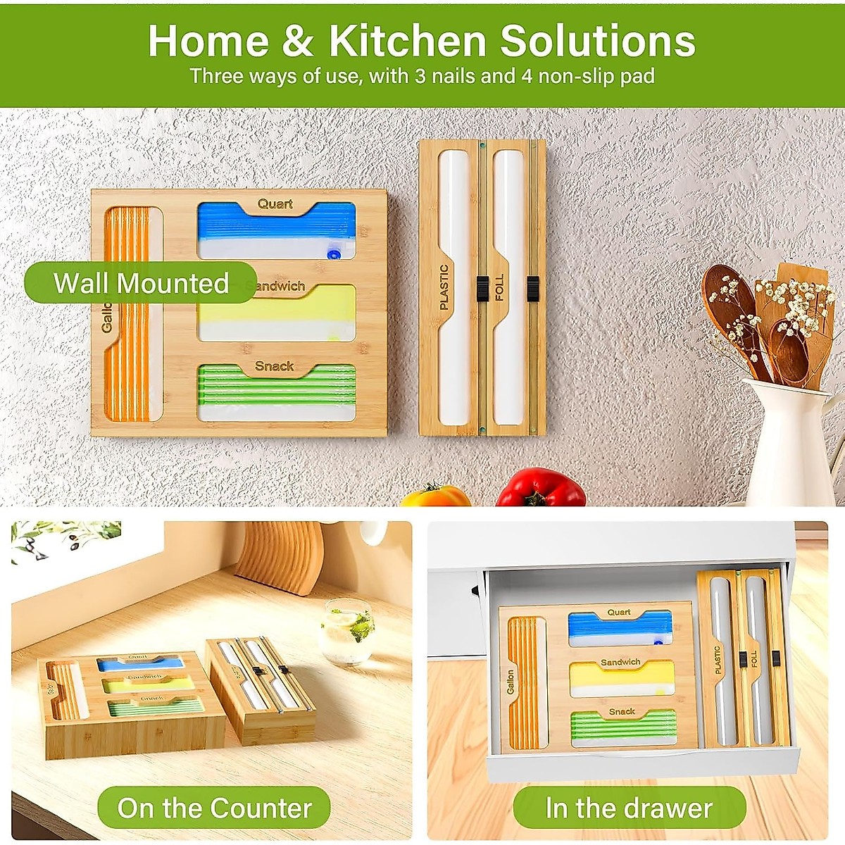 KOCWELL 2 Tier Under Sink Organizer and Under Sink Mat 34" x 22" Set, Sliding Under Bathroom Cabinet Storage Drawer Organizer with Hooks, Hanging Cup, Multi-purpose Under Sink Shelf Organizer