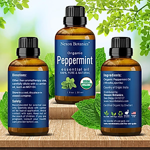 Organic Peppermint Essential Oil 30 ml - 100% Pure Peppermint Oil for Diffuser -Natural, Undiluted Menthol Oil for Hair Care - Mint Oil for Skin Care - Pure Essential Oils Peppermint - Nexon Botanics