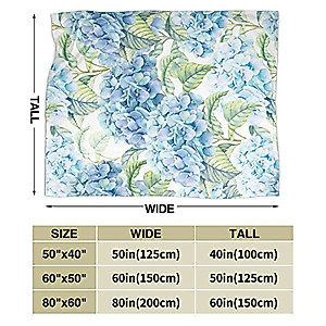 Hydrangea Watercolor Blue Flowers Blanket Throw Blanket Lightweight Microfiber Blankets for Bed Couch Sofa Blanket Quilt 50"X40"