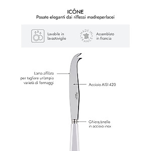 SABRE PARIS - Cheese Knife 9.4 inches - Icône Collection - All Cheeses - Stainless Steel & Acrylic - Dishwasher Safe - White
