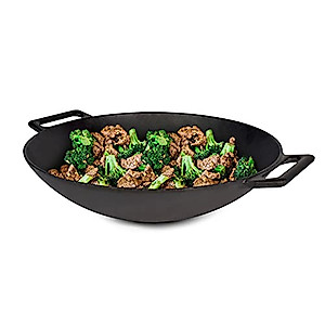 Jim Beam 12'' Pre Seasoned Heavy Duty Construction Cast Iron Grilling Wok, Griddle and Stir Fry Pan
