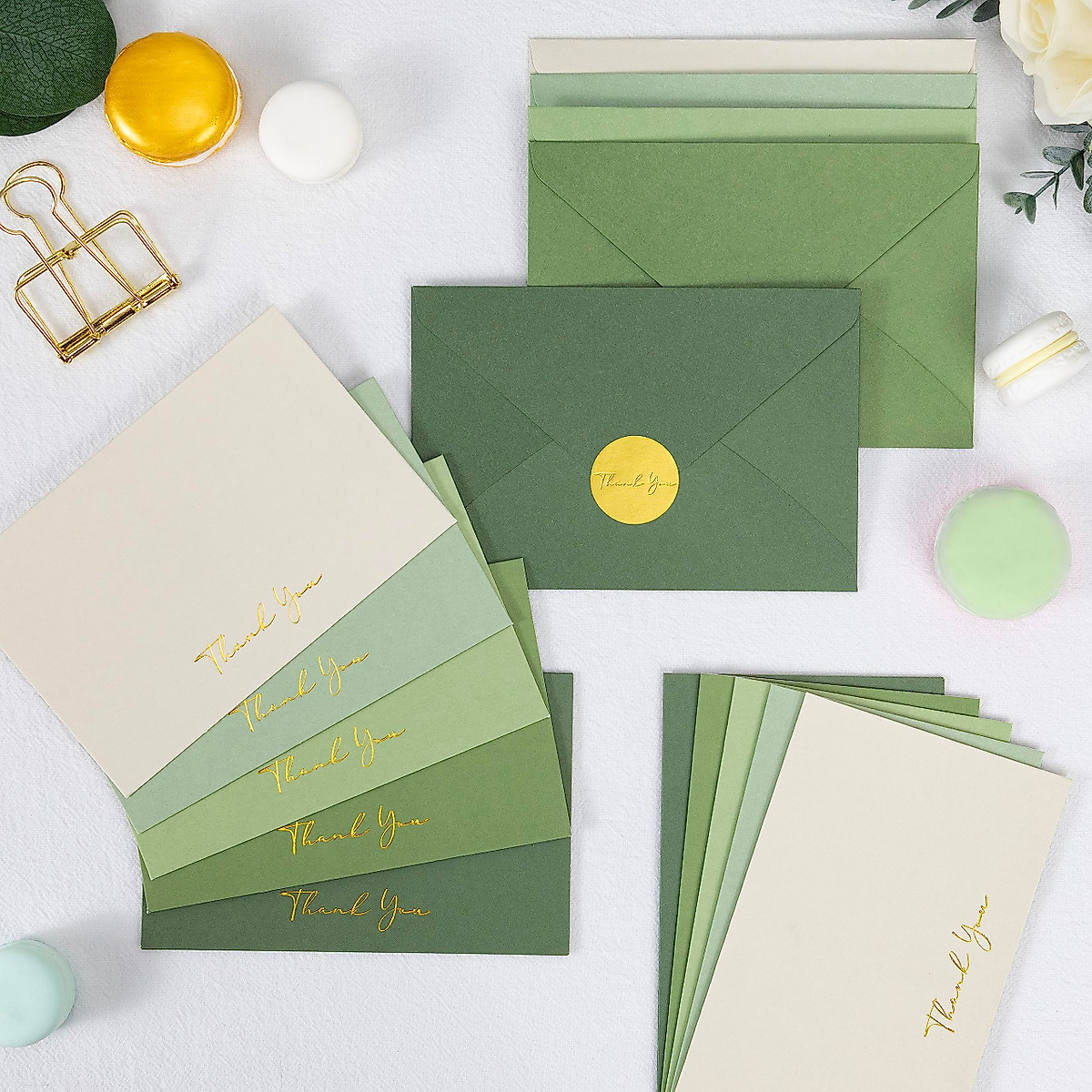 Crisky Shade of Sage Green Thank You Cards (25 Pack) with Craft Envelopes & Stickers Greeting Cards Bulk for Birthday, Baby Shower,Bridal Shower, Wedding, Graduation